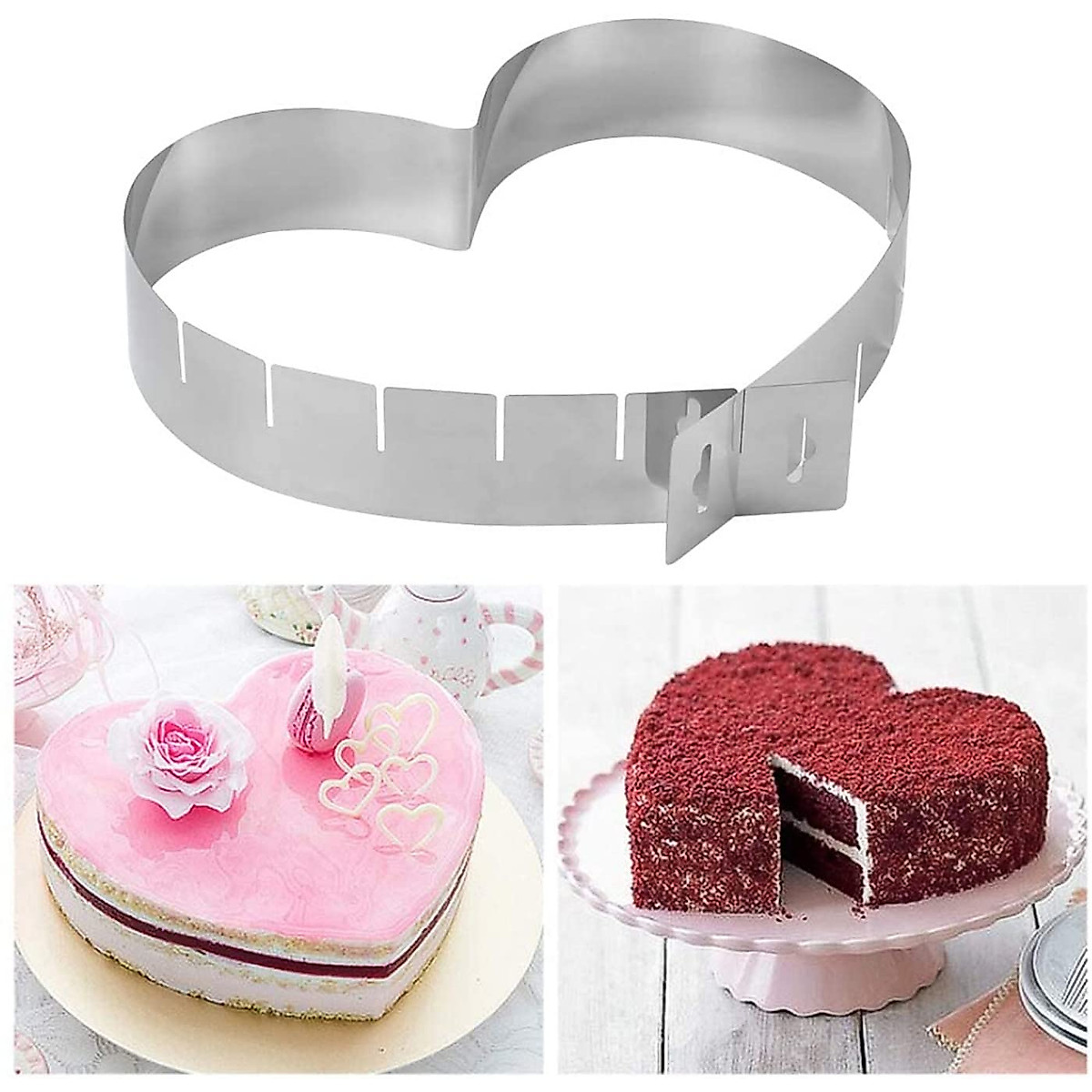 YYYFEI Multipurpose Round Steel Ring，Cake Mold Ring, Adjustable Cake Mold Ring for Baking, Premium Quality Functional Baking Gifts (Heart-shaped)