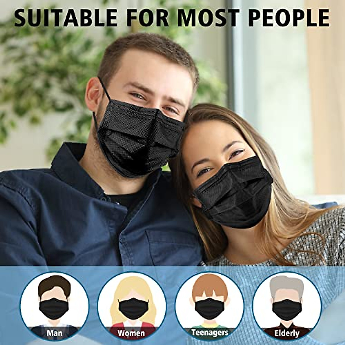 100PCS Face Masks, Masks Disposable, 3 Layer Protection Black Disposable Face Masks for Adult, Teenager, elderly