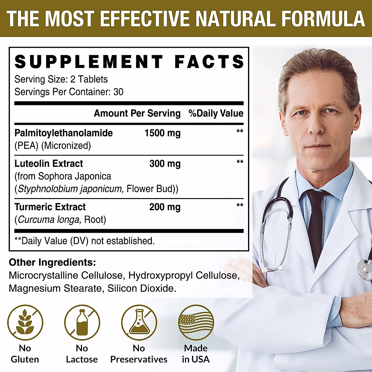 Rosmolo 1500 MG Palmitoylethanolamide with Luteolin 98% & Turmeric, High Absorption, Micronized Pea Supplement for Discomfort Management- USA Made - 60 Tablets