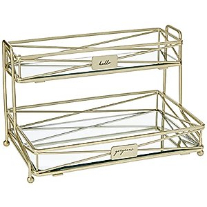 Home Details Mirrored, Perfect for Perfumes, Jewelry, Makeup, Cosmetic Organizer, Stylish Decor in Satin Gold 2 Tier Vanity Tower