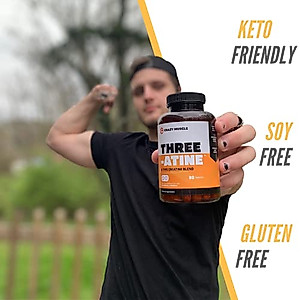 Creatine Capsules - 5g of Premium 3X ThreeAtine Pre Workout Bulk Muscle Mass Gainer - High Absorption Easy-to-Take Creatine Monohydrate Capsules Optimum Performance for Men Women - 180 Capsules