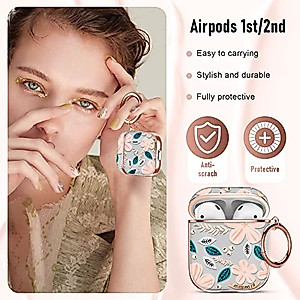 Youskin Airpod 1st&2nd Generation Case Flower Cute,AirPod 1&2 Case, Rose Golden Plating Airpods 2&1 Case for Men Women with Keychain，Shockproof Protective Case for AirPod 2 & 1,Blue Pink Flower