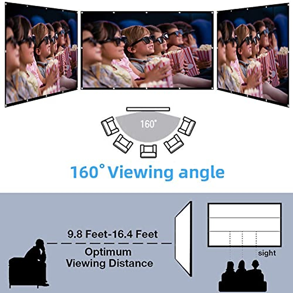 QILEBA Projector Screen with Stand, 120 Inch Outdoor Projection Screen, Portable Indoor HD 4K Thickened Wrinkle-Free Fast Folding Movie Screen with Carry Bag for Home Theater Camping Backyard Cinema