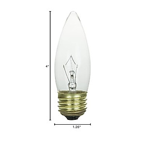 Sunlite 25ETC/32/12PK 25W Incandescent Torpedo Tip Chandelier with Crystal Clear Light Bulb and Medium E26 Base (12 Pack)