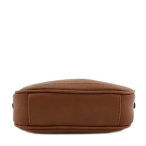 ALYSSA Double Zip Half Moon Crossbody Bag (Brown)