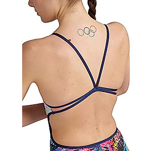 Arena Women's Standard Swimsuit Lace Back Allover, Navy-Multi, 38