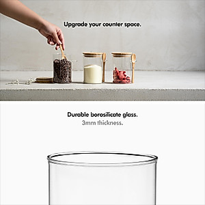 KIVY Airtight glass jars with bamboo lids and spoons (17oz) Sugar jar with spoon - Sugar container for coffee bar - Glass jar with spoon - jars with spoons and lids - Container with spoon - Tea jars