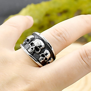 HJ HUAJ Stainless Steel Cool Skull Rings Gothic Death Skull Skeleton Cocktail Party Biker Statement Retro Vintage Ring