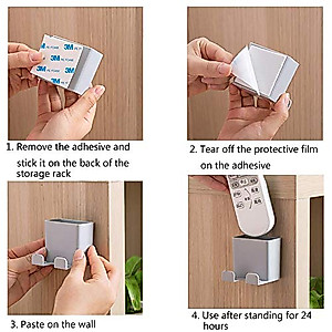 2 Pack Wall Mount Phone Holders, Phone Holder for Wall Adhesive Cell Phone Smartphone Charging Brackets Holders Shelf Remote Control Stand Organizer Storage Box for Bedroom Bathroom Office