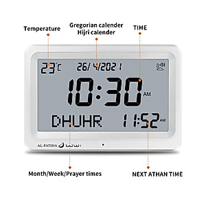 OUD Bukhoor Azan Clock, Automatic Worldwide Digital 8 Azan Prayer Sounds Muslim Prayer Clock for USA Home Decor (White)