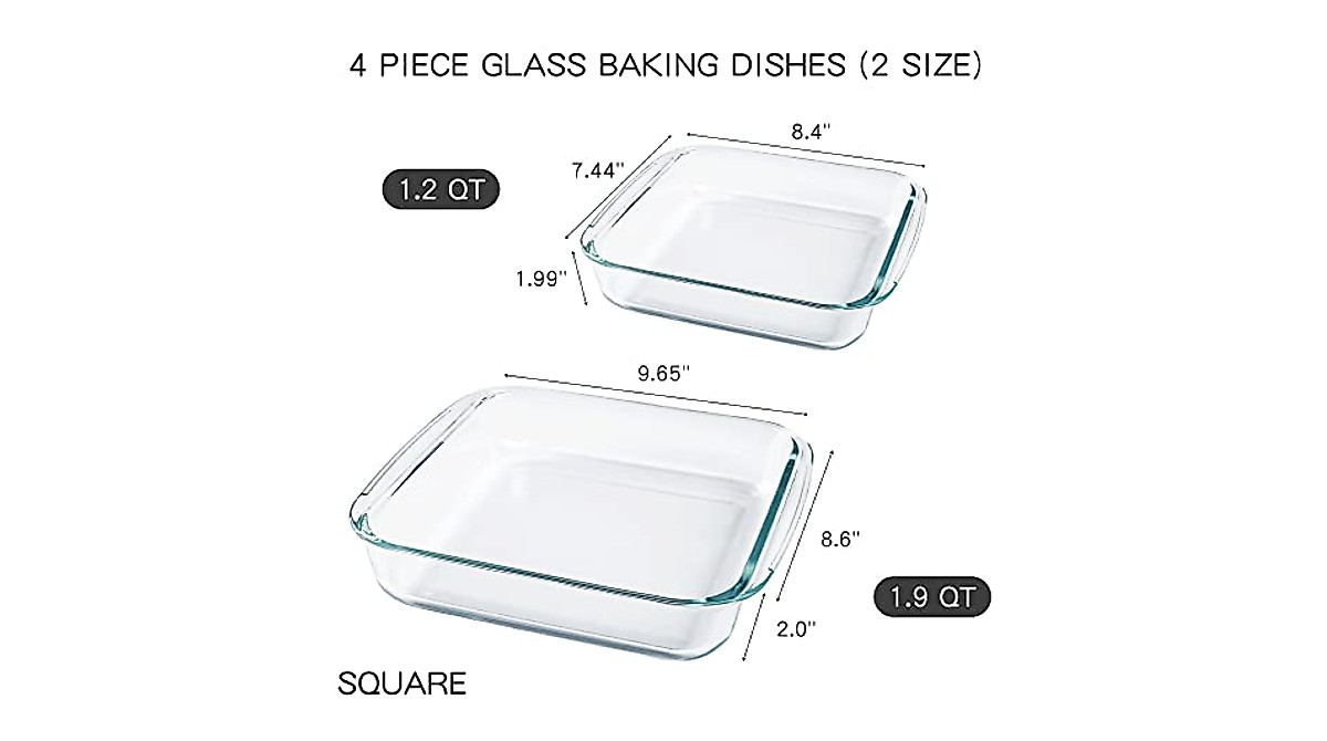 Glass Casserole Dish Set of 4, 8x8 Square Baking Dishes for Oven ...