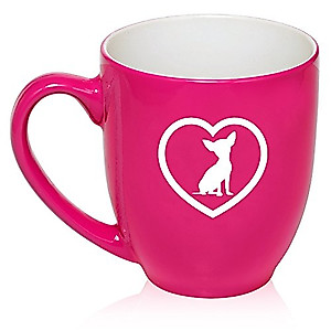 16 oz Hot Pink Large Bistro Mug Ceramic Coffee Tea Glass Cup Chihuahua Heart