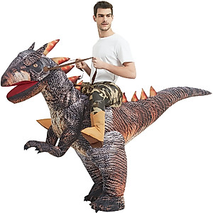 GOOSH Inflatable Dinosaur Costume Riding stegosaurus for Adult Halloween Costume Women Man 72IN Funny Blow up Costume for Halloween Party Cosplay