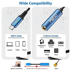 MillSO USB Type C to 1/4 Headphone Adapter TRS 6.35mm Female to USB C Aux Audio Adapter Stereo Jack Adapter for Amplifiers, Mixer, Home Theater, Smartphones, Laptop, 6.35mm Headphones