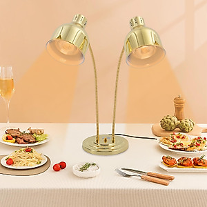 AGULIUM Food Heat Lamp, Food Warmer Lights with Dual 250W Bulbs, 2-Head Food Warming Light, Food Heating Warmer Lamp for Restaurant Kitchen Food Service Buffet Home Use, Gold