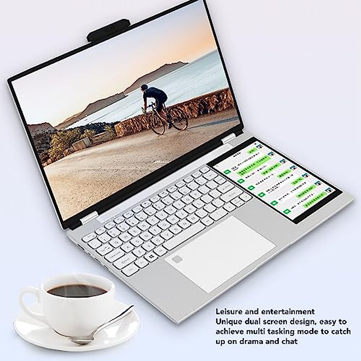 ASHATA for Win 11 Double Screen Laptop 15.6 inch, for Intel Celeron N5105 Quad Core Quad Processor Up to 2.9GHz 16G RAM Notebook with 7in IPS Screen, Backlight Keyboard (16GB+1TB)