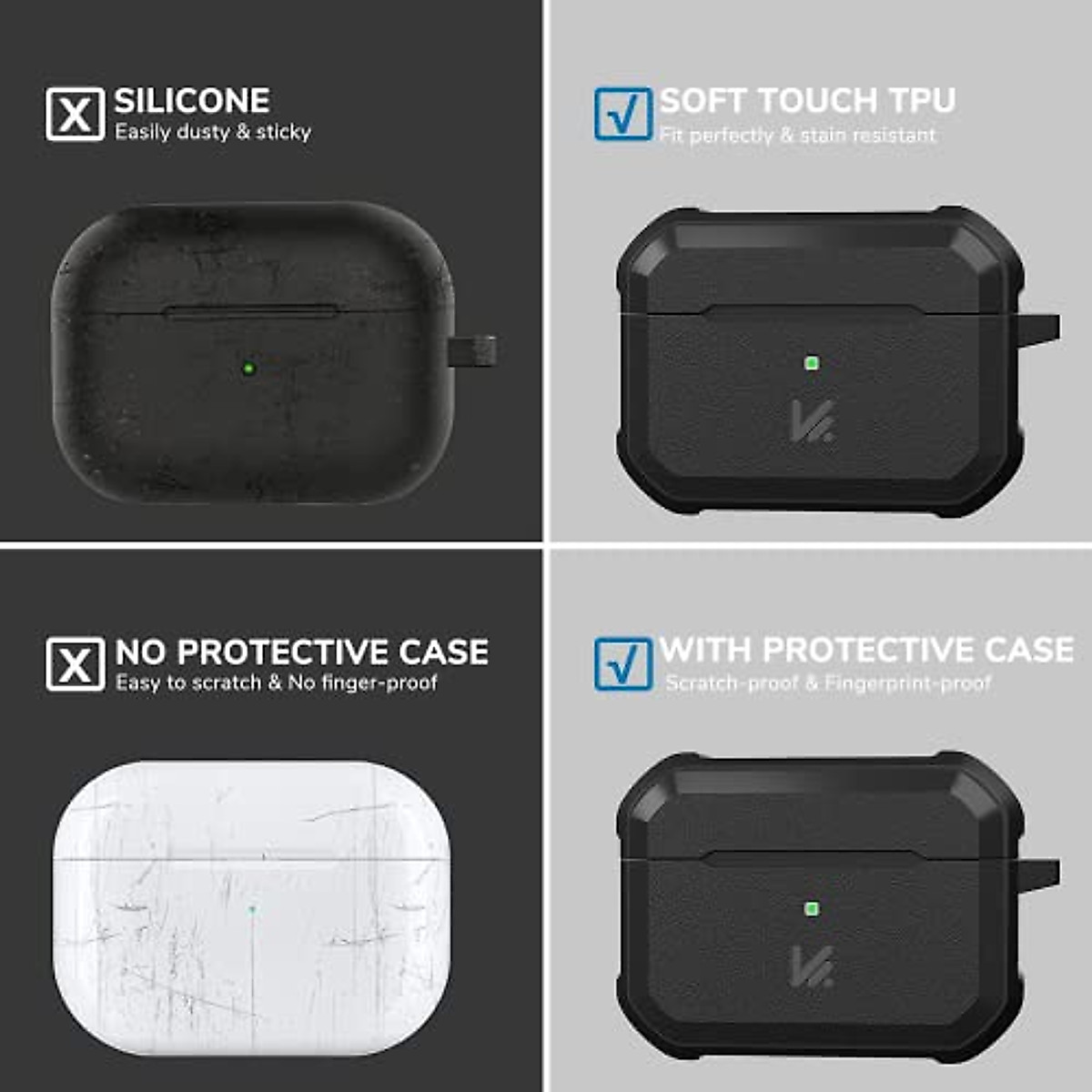 AirPods Pro 2nd/1st Generation Case, KMMIN Airpods Pro 2 Case Full Protective Hard Cover for Apple AirPods Pro 1st/2nd Gen Charging Case 2019/2022 with Keychain for Men Women [Front LED Visible]-Black