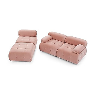 Eafurn Free Combination Modular Sectional Sofa, L Shaped Cloud Couch with Reversible Ottoman,4 Seater Button Tufted Corner Sofa&Couches for Comfy Upholstery Living Room Furniture Sets, Pink Velvet