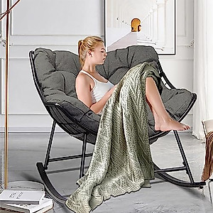 OKSTENCK Moon Rocking Chair, Outdoor Padded Cushion Rocker Recliner Patio Chair for Porch, Garden, Patio, Backyard, Grey