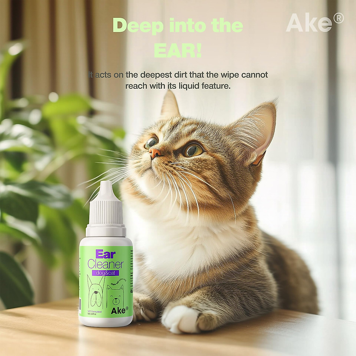 Ake® Dog Ear Cleaner Solution - Cat Ear Cleaner - Dog Ear Flush - Helps with Yeast, Wax, Dirt & Itchy Ear Canal - Dog Ear Wash - Otic Ear Solution for Dogs - Controlling Dog Ear Infections & Odor