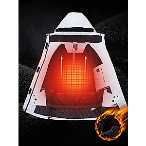 FREE SOLDIER Women's Waterproof Ski Jacket Fleece Lined Warm Winter Snow Coat with Hood Fully Taped Seams(White Black,L)