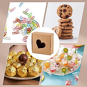 BENECREAT 30 Packs Kraft Paper Boxes with Heart Shape Hole (No Film) 3x3x1.2 Cardboard Gift Boxes for Wedding Party Favor Treats and Jewelry Packaging