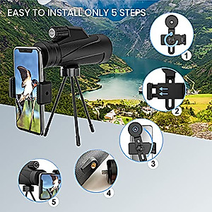 Monocular Telescope,12x50 High Power Monocular with Smartphone Adapter&Tripod&Hard Carrying Case-Waterproof Zoom Monocular for Adults,Perfect for Bird Watching Hiking Hunting Traveling