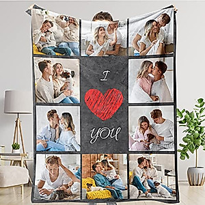 Custom Blanket Memorial Gift with Photo Text Collage - 10 Photos Customized Personalized Throw Blanket for Family, Mom, Dad, Kids, Wife or Lover, Gifts for Birthday Fathers Mothers Valentines Day