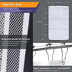 Yihoon Mesh Shower Caddy Curtains Organizer - Hanging Bathroom Shower Curtain Rod/Liner Hooks Accessories with 6 Pockets Save Space in Small Bathroom Tub 4 Rings