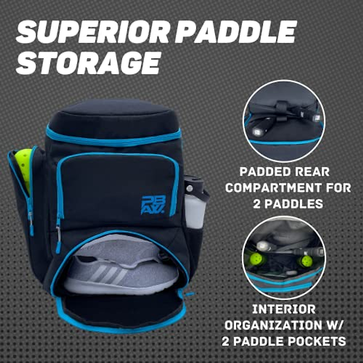Pickleball Backpack for Men and Women - Fits 2 to 4 Paddles - Shoe Compartment, Fence Hook, Storage Pockets for 2 Water Bottles, Pickleballs, Clothing, Racquet/Paddle Storage - Pickleball Bag