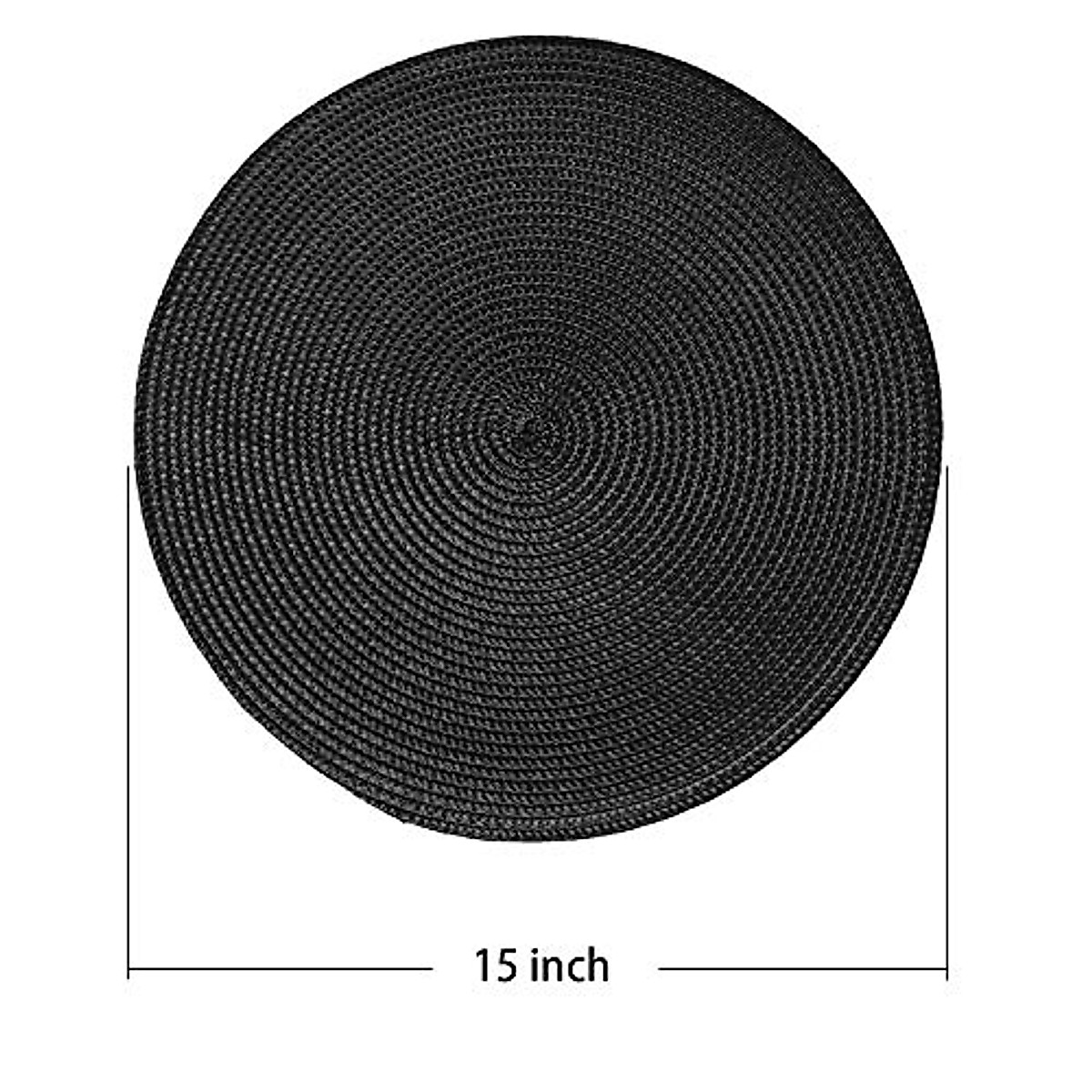 AHHFSMEI Round Braided Placemats 15 Inch Round Table Mats for Dining Tables Polypropylene Woven Heat Resistant Place mats Set of 6 (Black)