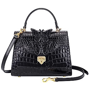 PIJUSHI Designer Handbags for Women Crocodile Leather Crossbody Satchel Bag with Butterfly(66297 Black)