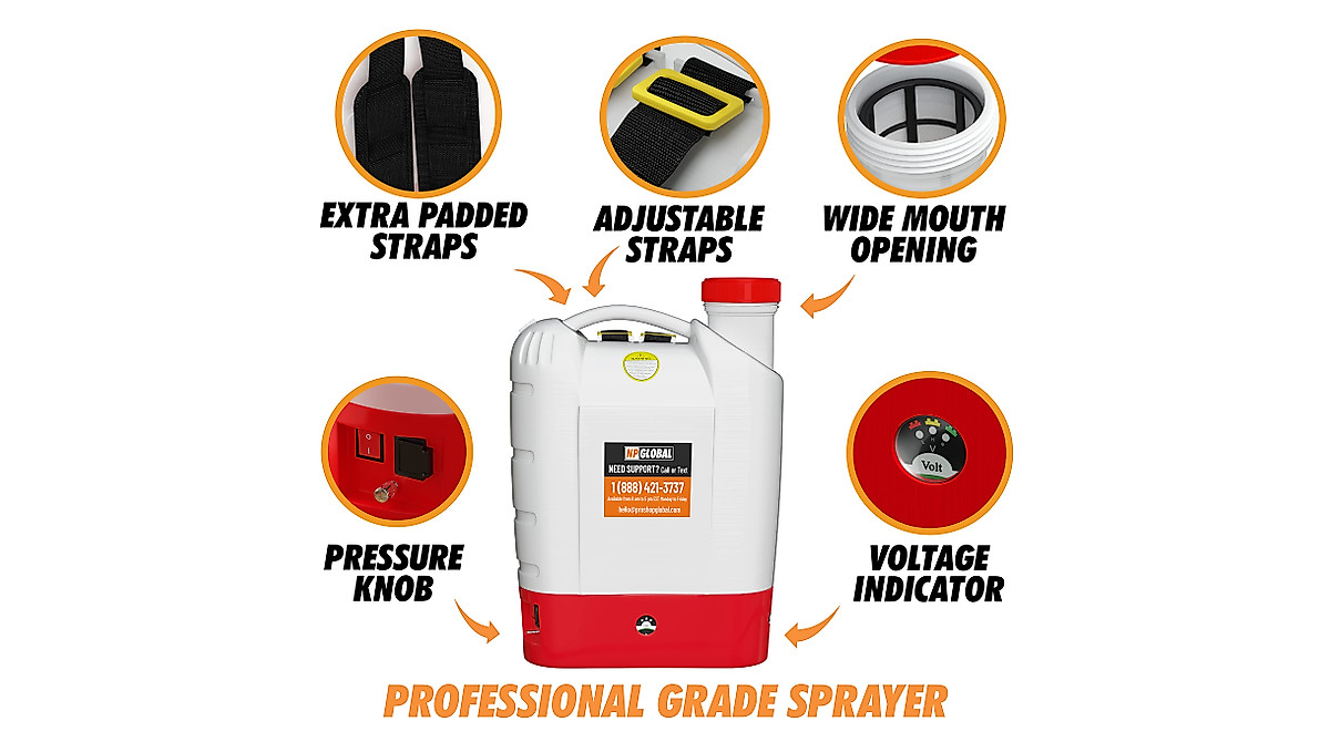 4.2 Gallon Battery-Powered Backpack Sprayer with 8 Nozzles
