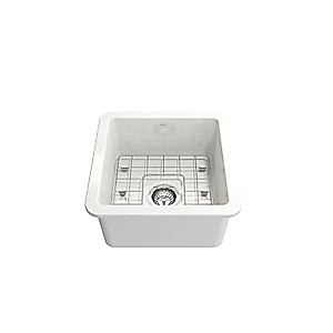 BOCCHI Sotto Dual-Mount Fireclay 18 in. Single Bowl Bar Sink with Protective Bottom Grid and Strainer in White