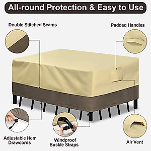 PureFit Patio Furniture Covers, Outdoor Table Furniture Cover Waterproof Canvas Rectangle 650D Patio Covers for Outdoor Furniture, Lawn, Deck, Backyard, Anti-fade & Tear Resistant, 126"L x 84"W x 28"H