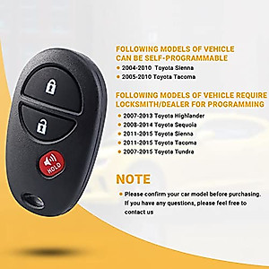 Key Fob Keyless Entry Remote Compatible with 2004-2015 Toyota Tacoma Tundra Sienna Sequoia 3 Buttons Car Key FCC: GQ43VT20T-2 Packs
