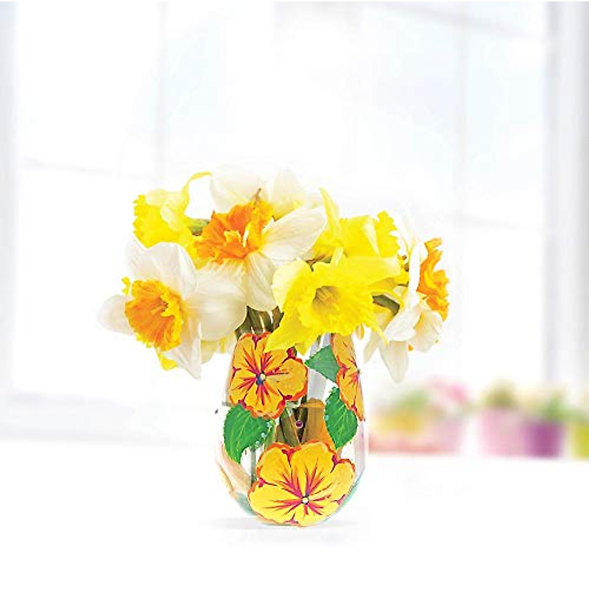 Enesco Designs by Lolita Hibiscus Hand-Painted Artisan Stemless Wine Glass, 1 Count (Pack of 1), Multicolor