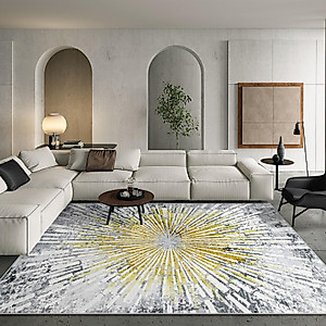 Lahome 8x10 Rugs for Living Room, Modern Area Rugs 8x10 Bedroom Rug Aesthetic Low-Pile Soft Dining Room Rug, Washable Abstract Golden Carpet Indoor for Kids Playroom Nursery