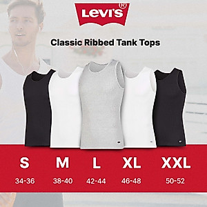 Levi's Tank Tops for Men, Ribbed Cotton Mens Undershirts 2 White/Grey/2 Black