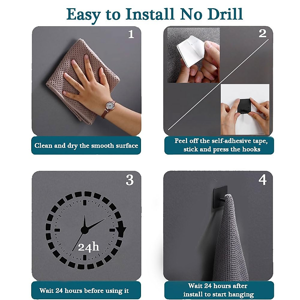 EDMILE Adhesive Hooks for Hanging, EDMILE Wall Hooks Self Adhesive Key Hat Coat Hooks, Stick on Bathroom Towel Hooks, Utility No Drill Hooks for Shower Kitchen Door Outdoor Home 8 Pack, Black