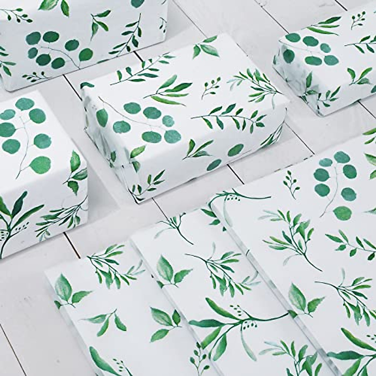 Whaline Eucalyptus Tissue Paper Greenery Wrapping Paper 14 x 20in Green Leaves Gift Wrapping Paper Art Paper for Jungle Safari Party Baby Bridal Shower Birthday Wedding Decor, 100 Sheet