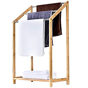 ToiletTree Products Bamboo Towel Rack Holder for Bathrooms (3 Tier) - Freestanding Beach Towel & Poolside Rack with Bottom Storage Shelf – Organizer for Bath, Hand Towel, Wash Cloths