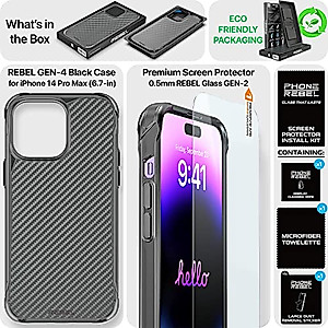 REBEL Phone iPhone 14 Pro Max Case Series GEN-4 Aramid Fiber, Strong MagSafe Compatible, Protective Shockproof Corners, Metal Buttons, Upgraded Slim Case for iPhone 14 Pro Max 6.7 2022 (Black)