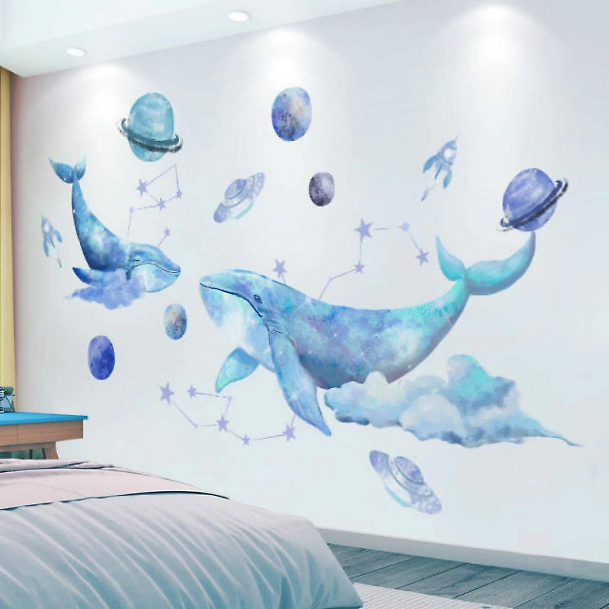 Ocean Wall Decals Whale Wall Decals Marine Animal Stickers Galaxy Wall Sticker Under Water Sea Life Peel and Stick Mural Decor for Home Office Dorm Party Nursery