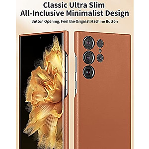 DDJ Samsung Galaxy S23 Ultra Case, Thin Full Leather Wrap, Shockproof, Classic Slim Design, Raised Screen & Camera Protection, Brown