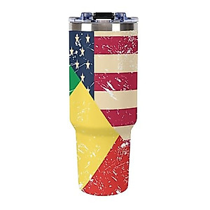 U.S. And Congo Retro Flag Insulated Tumblers with Handle Stainless Steel Coffee Mug Funny Travel Cup with Lid Straw 40oz