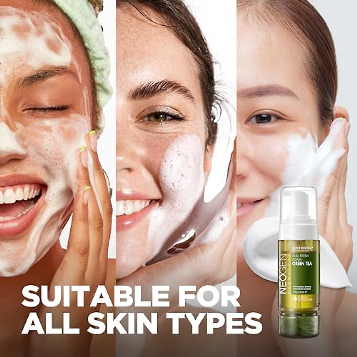 DERMALOGY by NEOGENLAB NEOGEN Real Fresh Foam Cleanser, Green Tea 5.6 Fl Oz (160g) - Soothing & Hydrating Gentle Cleansing Foam with Real Green Tea, Clean Beauty - Korean Skin Care