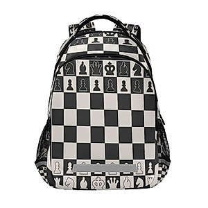 Black White Chess Board School Backpacks with Chest Strap for Teens Boys Girls,Lightweight Student Bookbags 17 Inch, Chess Pieces Casual Daypack Schoolbags