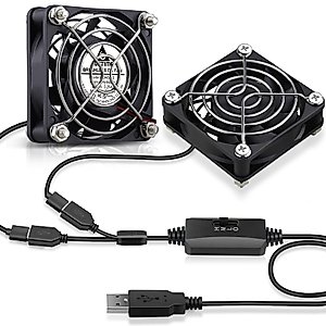 GDSTIME 2-Pack 60mm x 15mm USB Fan with 3 Speed Control, 5V Brushless DC Cooling Fans for PC Computer Case Cooler Raspberry Pi Radiator Ventilation
