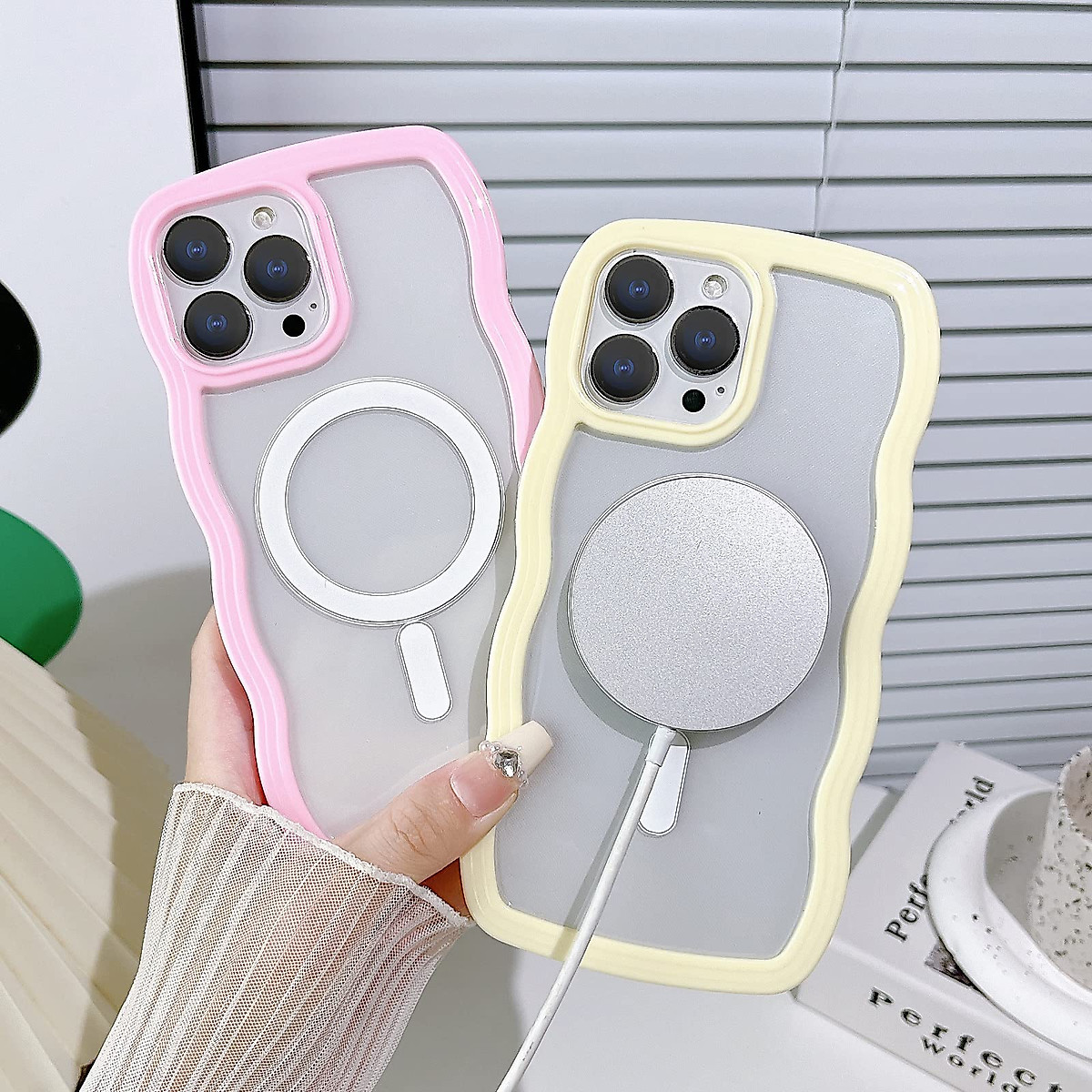 Yeddabox Compatible for iPhone 13 Pro Max Case with Magsafe, Wave Magnetic Phone Case Cute Water Ripple Candy Colors Frame Shockproof for iPhone 13 Pro Max Phone Case for Women 6.7 Inch - Purple